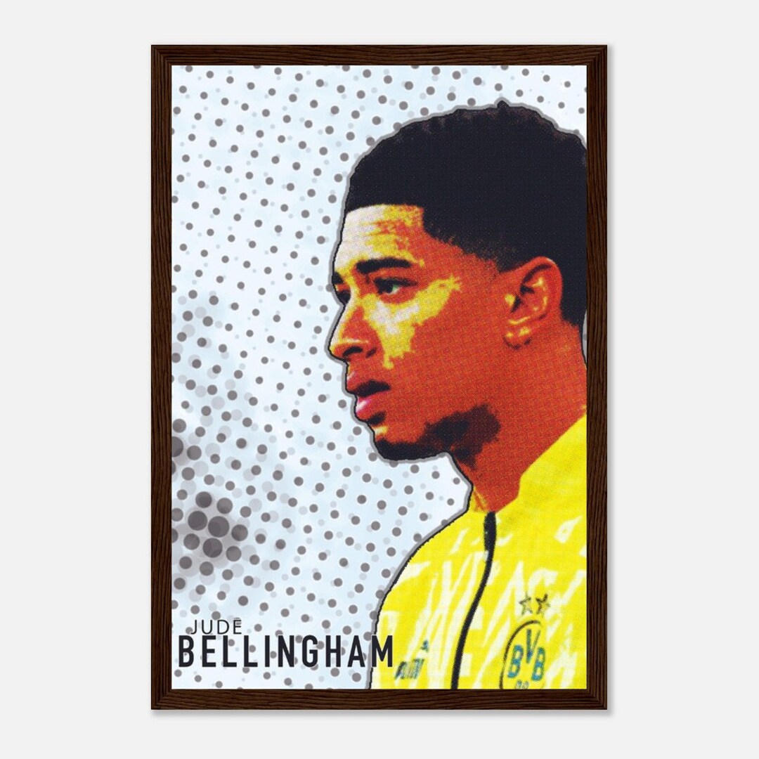 Jude Bellingham Cartoon-style Screen-print Effect Wooden Framed Poster ...