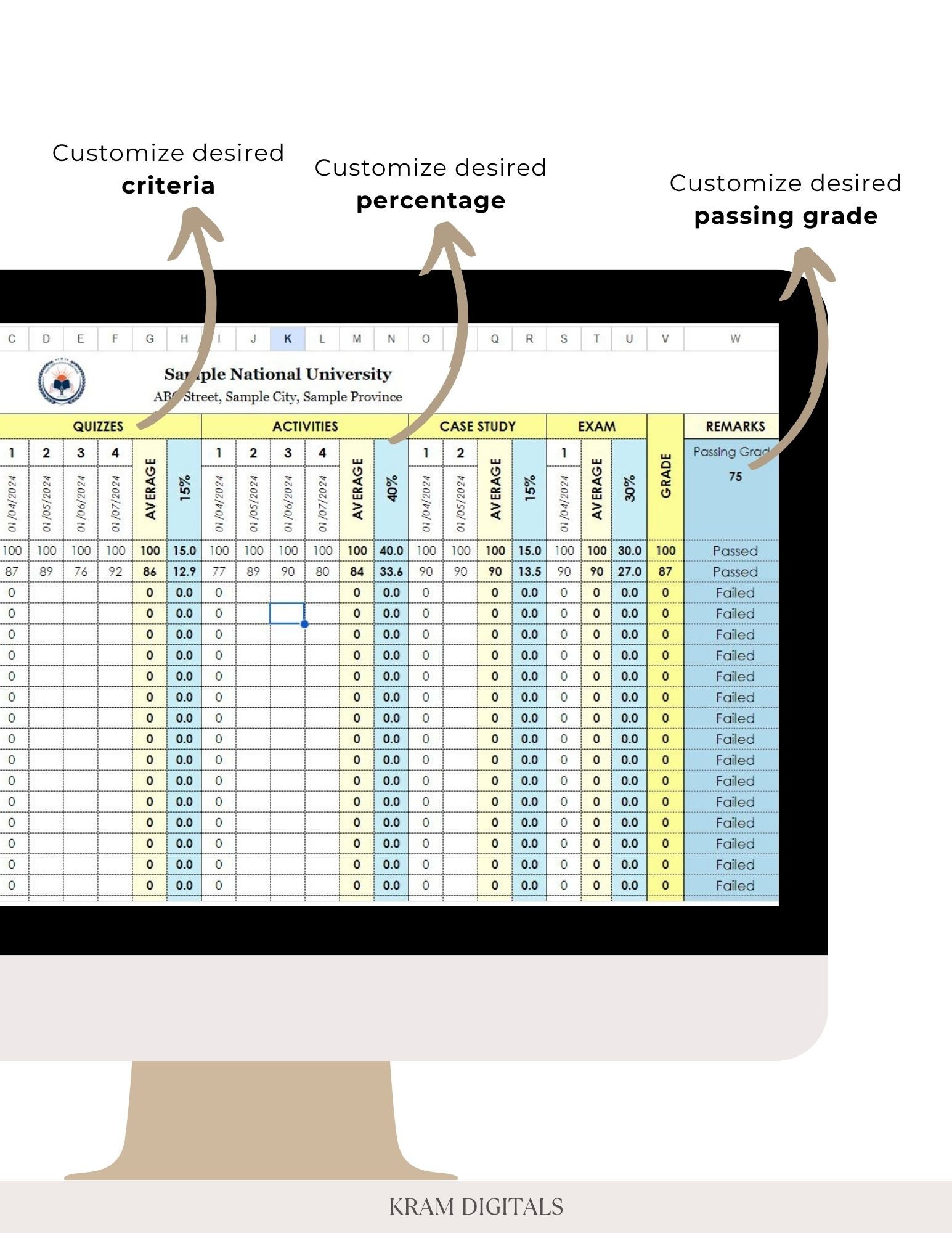 Simple Editable Printable One-page Auto Grade Sheet Class Record - Etsy