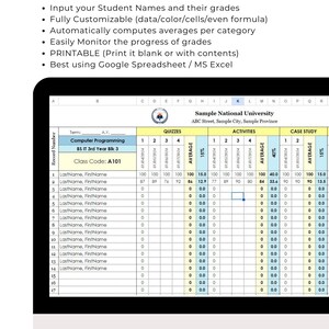 Simple Editable Printable One-page Auto Grade Sheet Class Record - Etsy