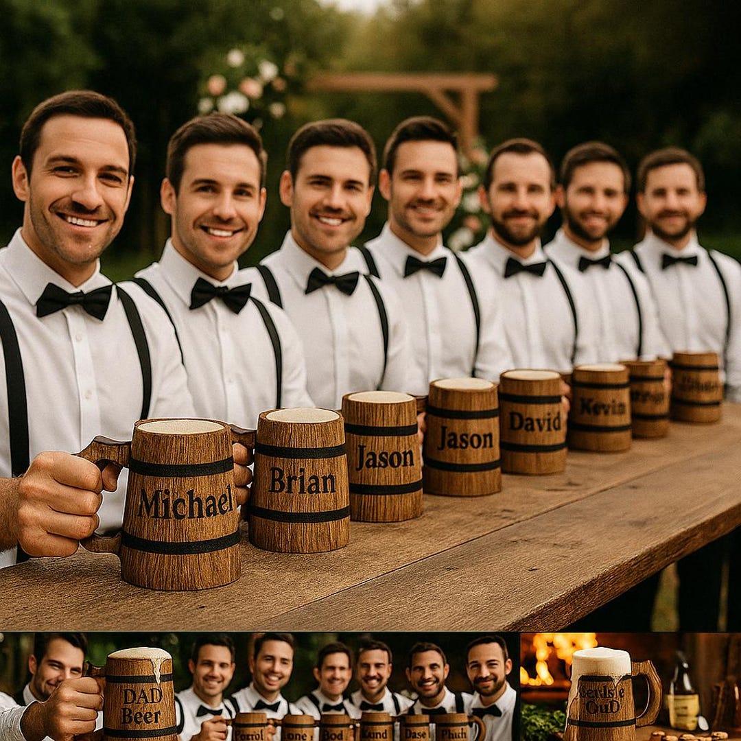 Set of 4, 5, 6, 7, 8 Groomsmen Mug Set, Personalized Beer Mug ...