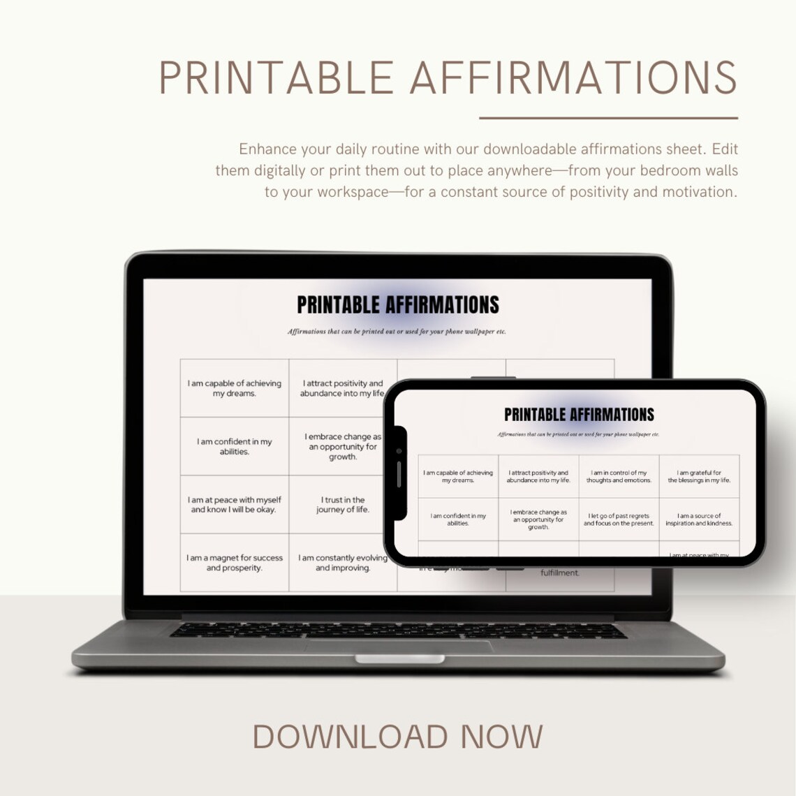 Printable and Downloadable Positive Affirmations, Daily Motivation ...