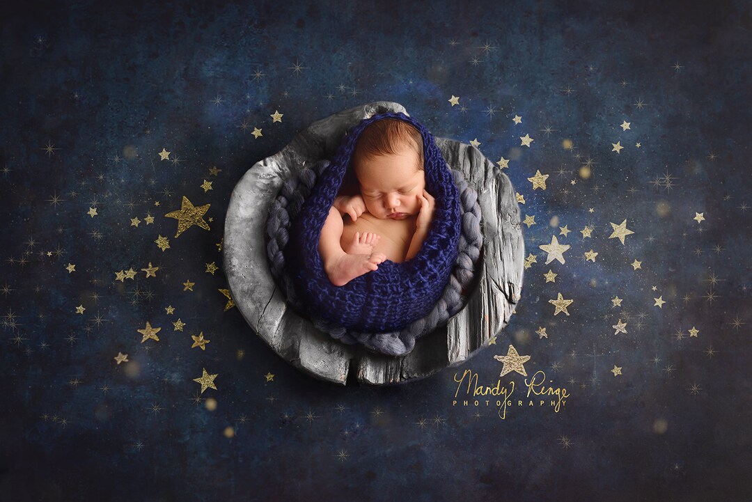 Newborn Digital Backdrop, Painted Starry Night Sky Background, Blue ...
