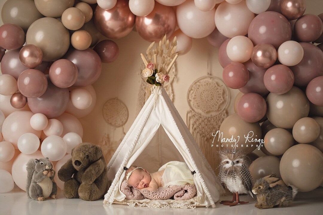 Newborn Digital Backdrop, Cozy Boho Teepee With Dream Catchers, Wild ...