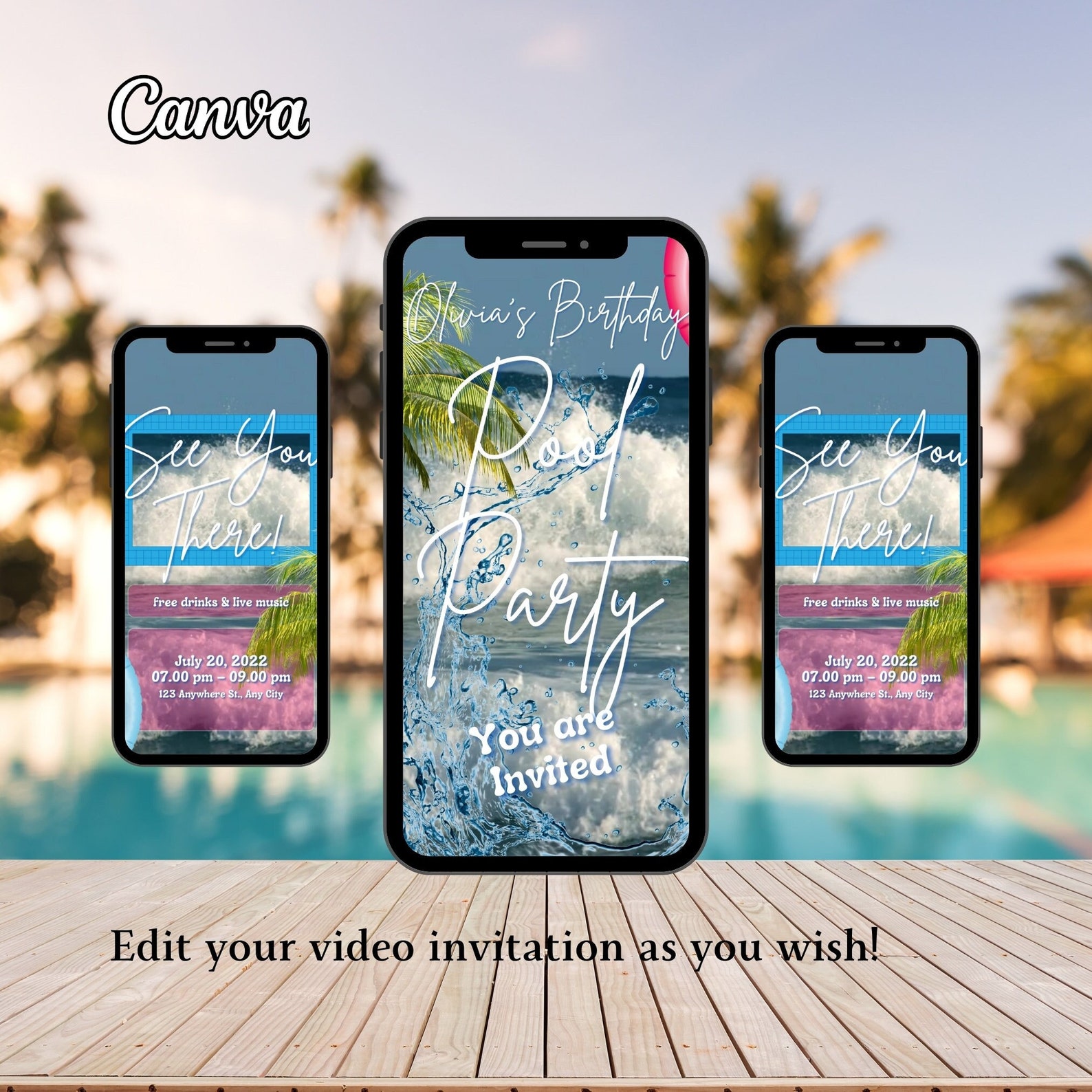 Editable Pool Party Animated Invitation, Summer Splash Birthday Video ...