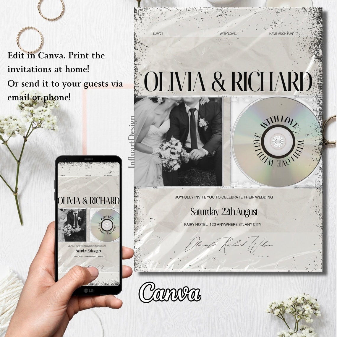 Retro Vinyl Wedding Invitation, Custom Photo Music Invite, Printable ...