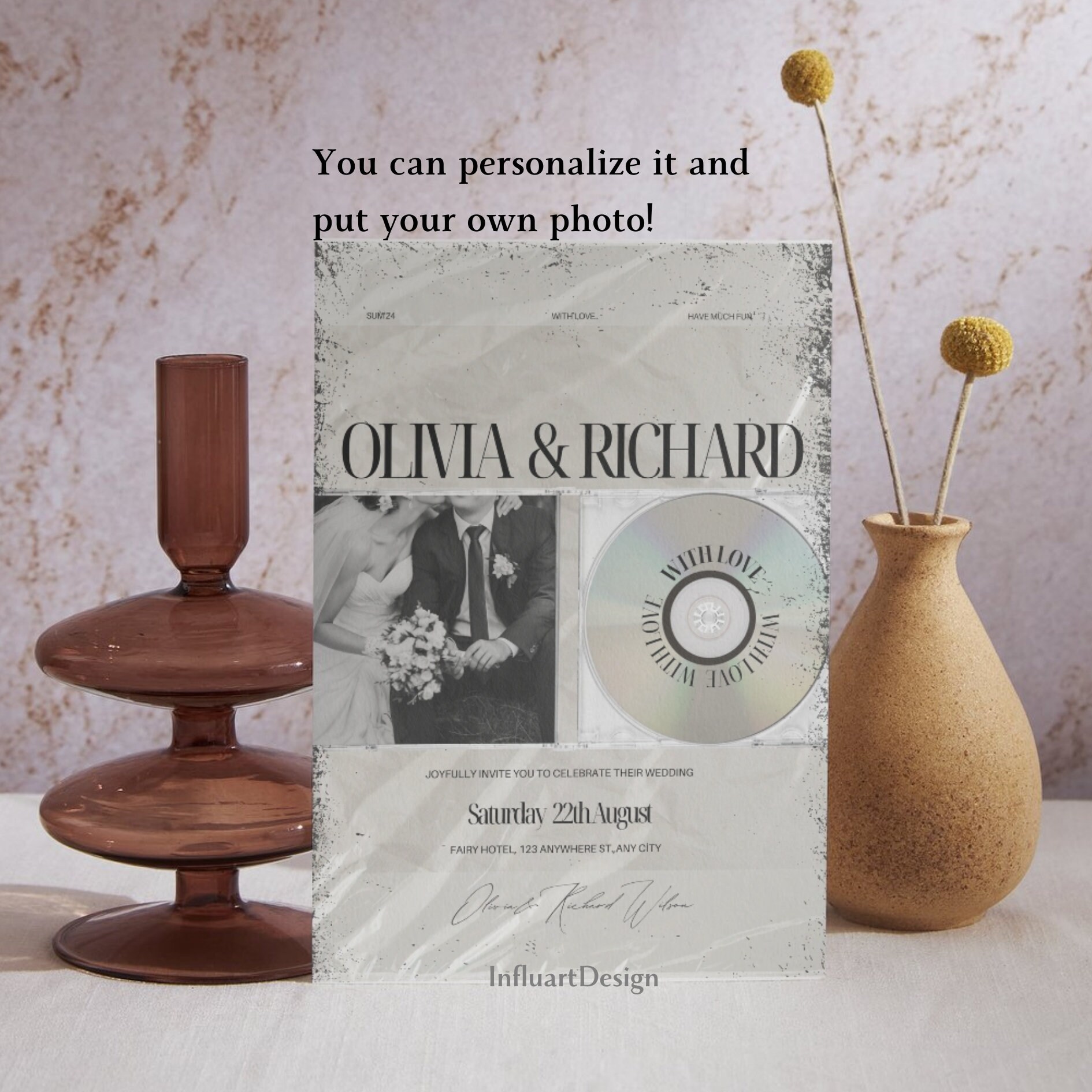 Retro Vinyl Wedding Invitation, Custom Photo Music Invite, Printable ...