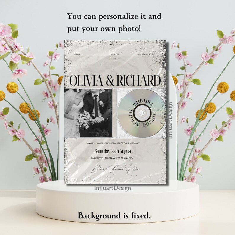 Retro Vinyl Wedding Invitation, Custom Photo Music Invite, Printable ...