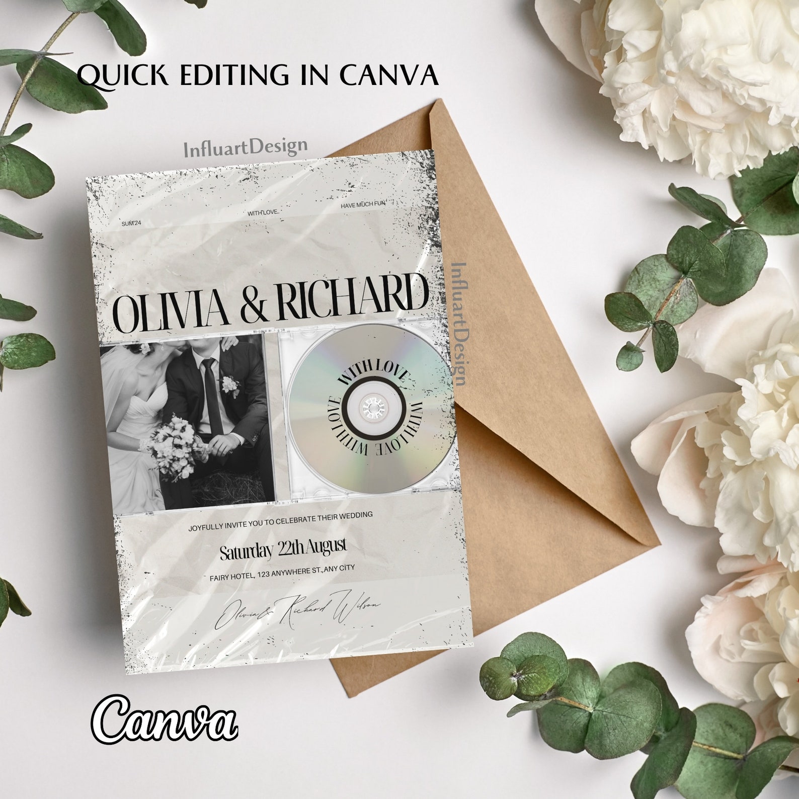 Retro Vinyl Wedding Invitation, Custom Photo Music Invite, Printable ...