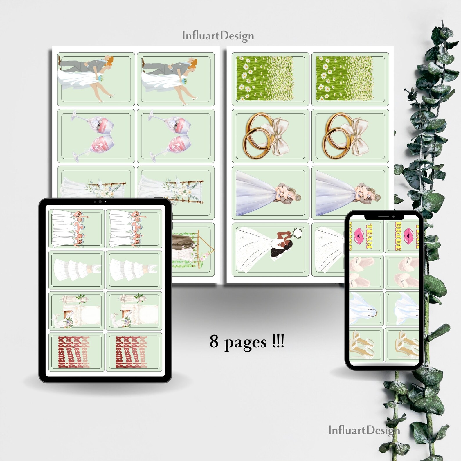 Customizable Green Bridal Memory Card Deck, Bachelorette Party Cards ...