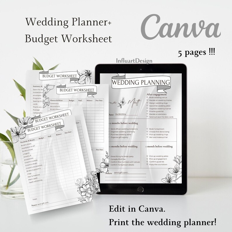 Editable Wedding Planner and Budget Template, Wedding Checklist ...