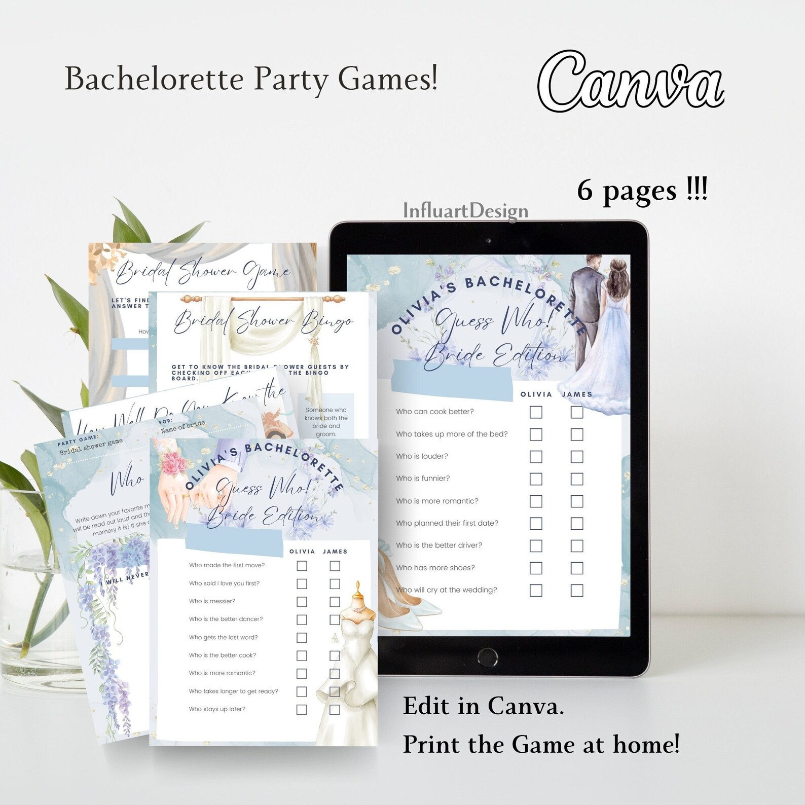 Bachelorette Game Bundle, Printable Bridal Shower Games, Editable Canva ...
