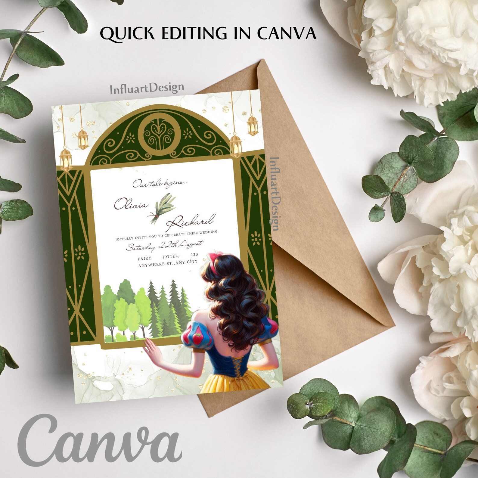 Princess Wedding Invitation, Snow White Theme, Digital and Editable ...