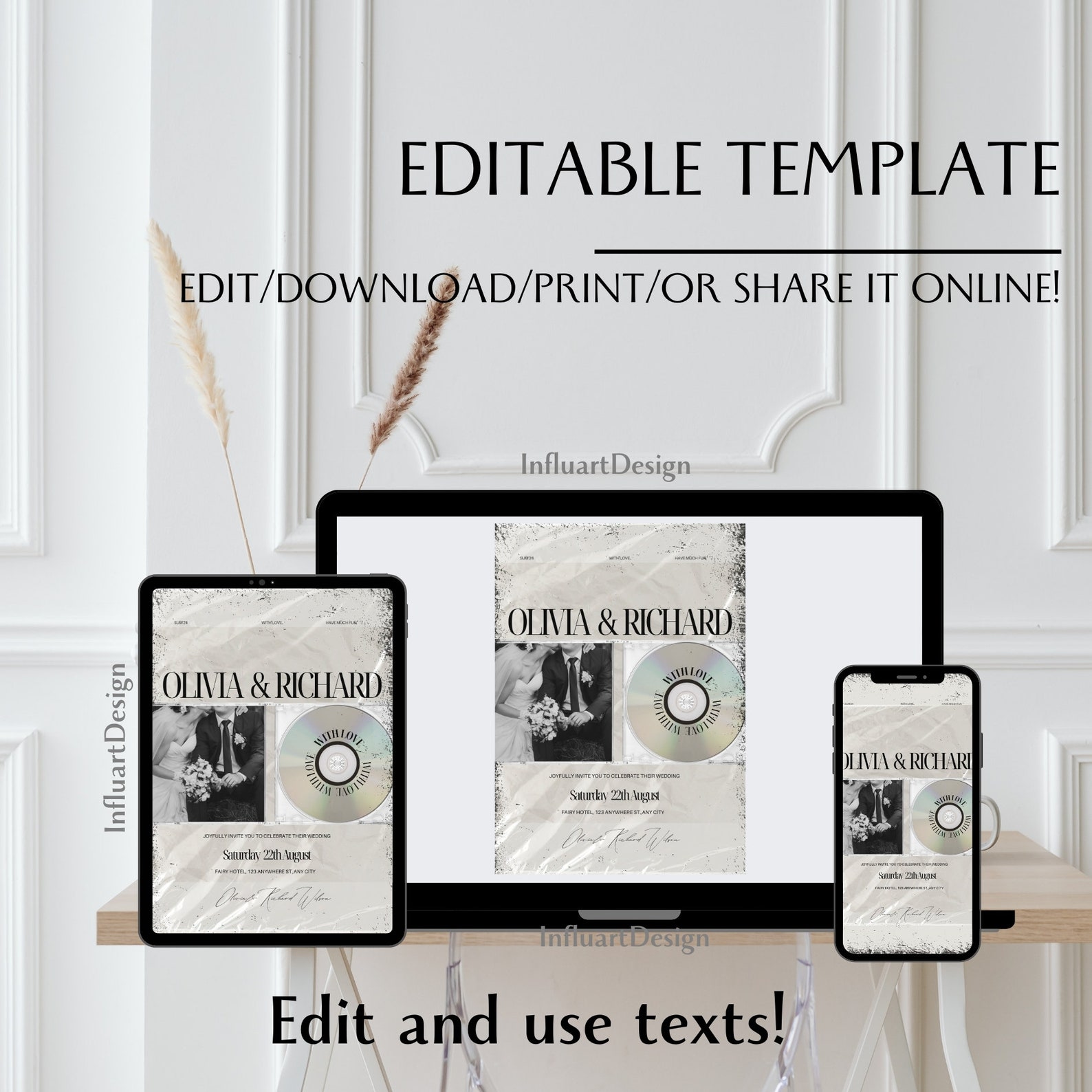 Retro Vinyl Wedding Invitation, Custom Photo Music Invite, Printable ...