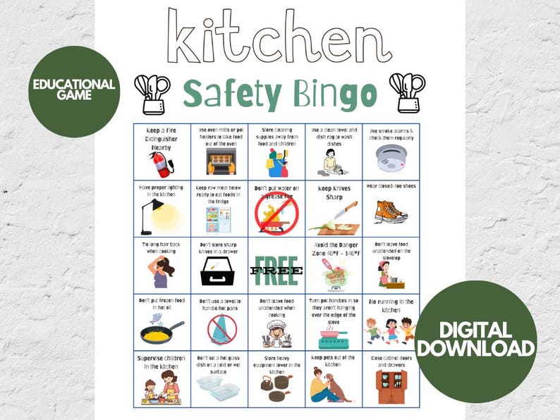 Kitchen Safety Bingo, 50 Printable Bingo Cards, Educational Game ...