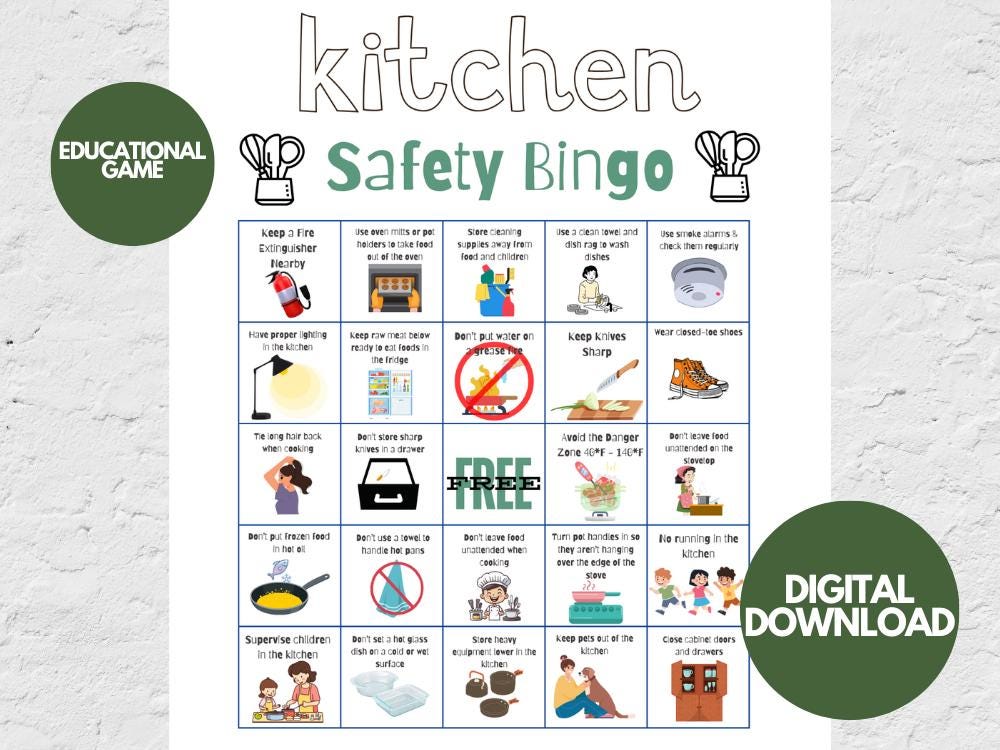 Kitchen Safety Bingo, 50 Printable Bingo Cards, Educational Game ...