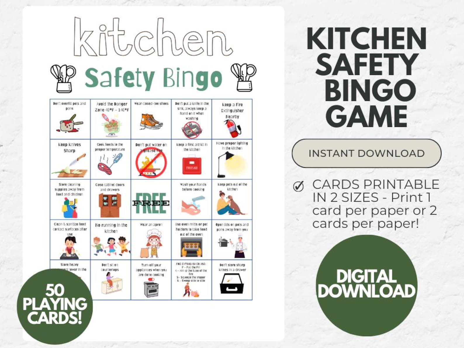 Kitchen Safety Bingo, 50 Printable Bingo Cards, Educational Game ...