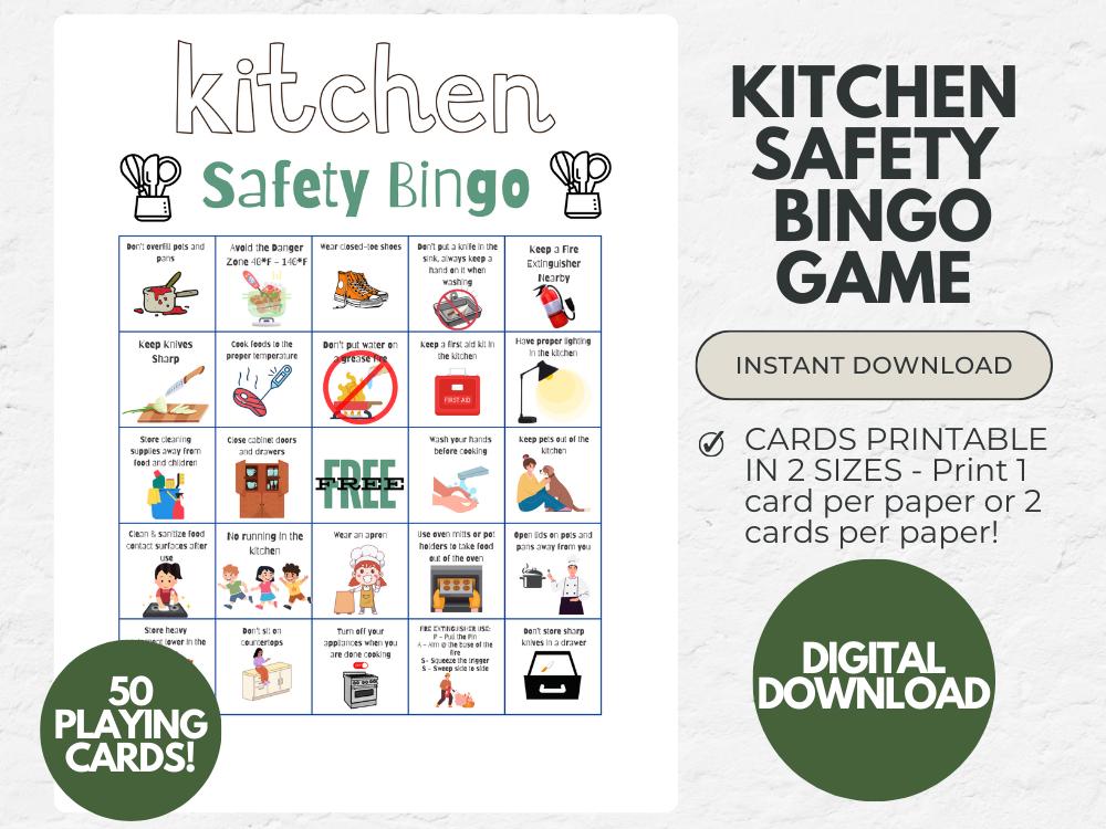 Kitchen Safety Bingo, 50 Printable Bingo Cards, Educational Game ...