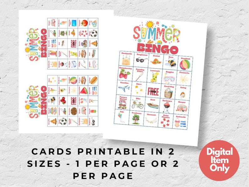Summer Fun Bingo, 50 Printable Bingo Cards, Educational Games ...
