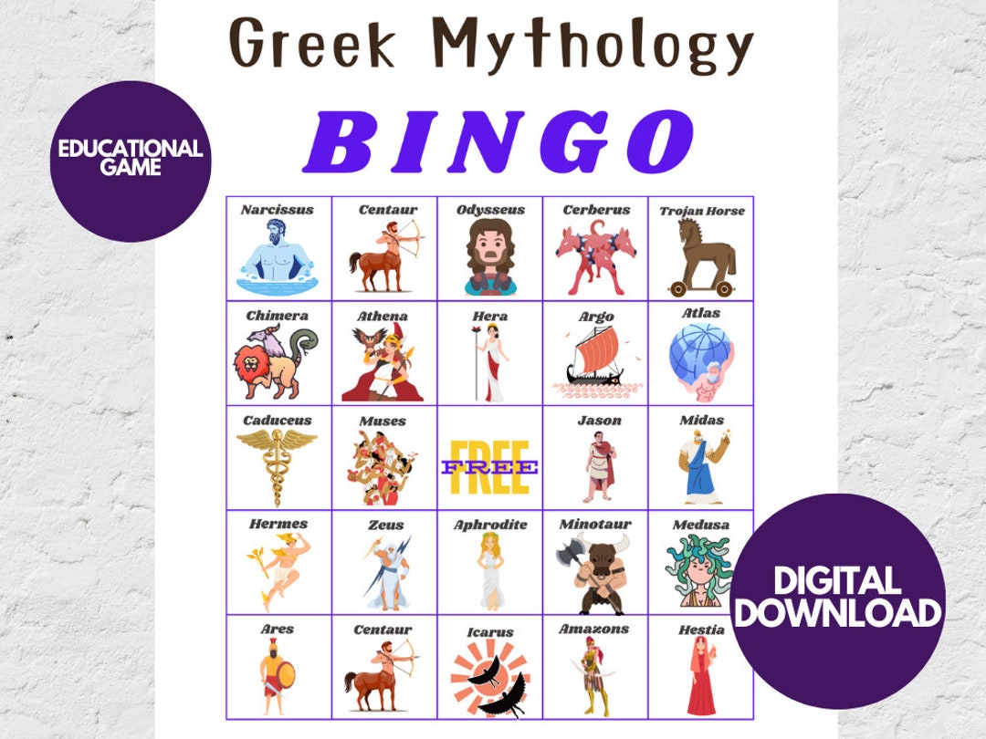 Greek Mythology Bingo, 50 Printable Bingo Cards, Educational Games ...