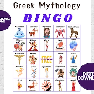 Greek Mythology Bingo, 50 Printable Bingo Cards, Educational Games ...