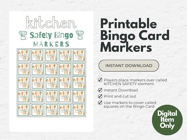Kitchen Safety Bingo, 50 Printable Bingo Cards, Educational Game ...