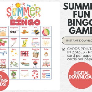 Summer Fun Bingo, 50 Printable Bingo Cards, Educational Games ...