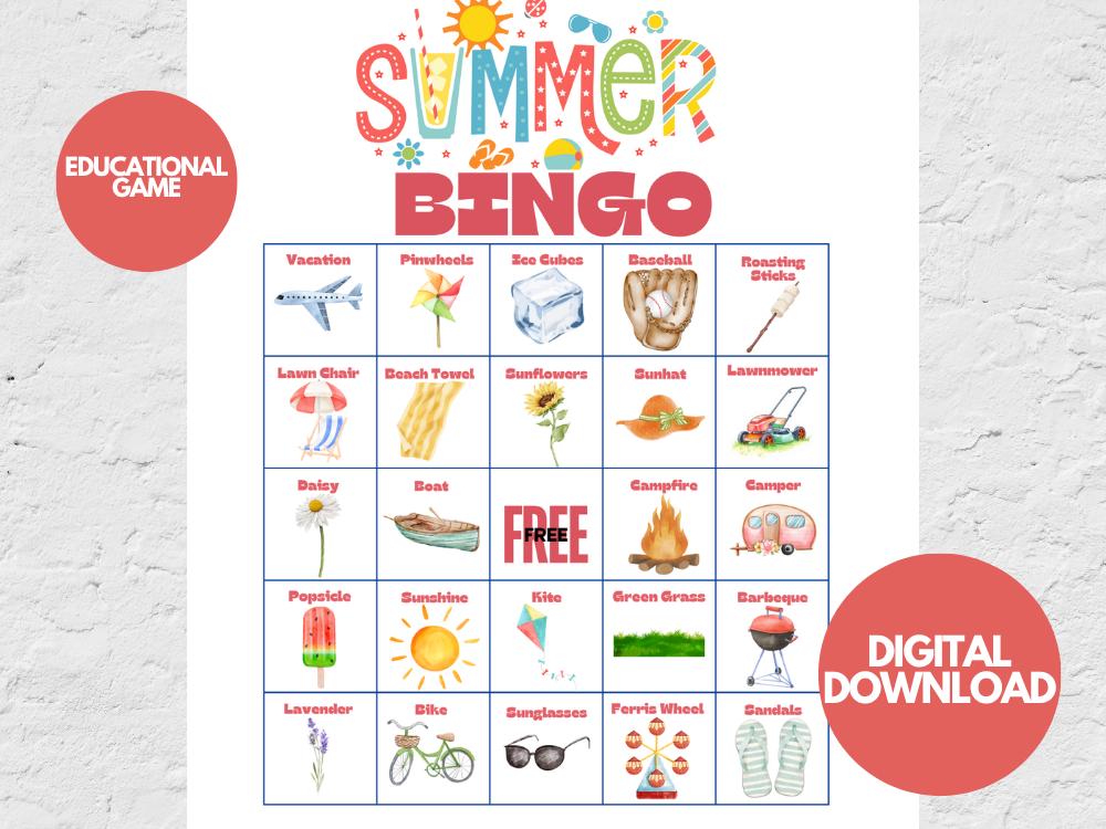 Summer Fun Bingo, 50 Printable Bingo Cards, Educational Games ...