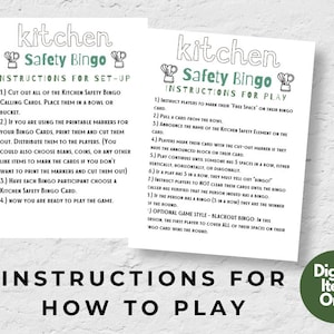 Kitchen Safety Bingo, 50 Printable Bingo Cards, Educational Game ...