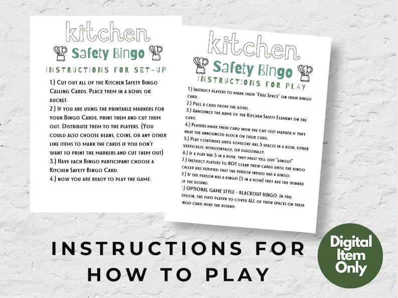 Kitchen Safety Bingo, 50 Printable Bingo Cards, Educational Game ...