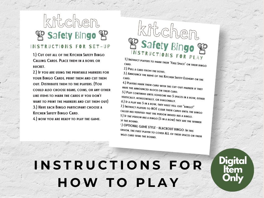 Kitchen Safety Bingo, 50 Printable Bingo Cards, Educational Game ...