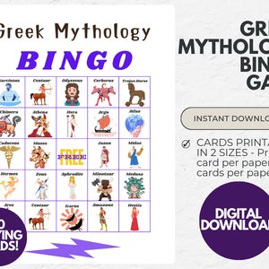Greek Mythology Bingo, 50 Printable Bingo Cards, Educational Games ...