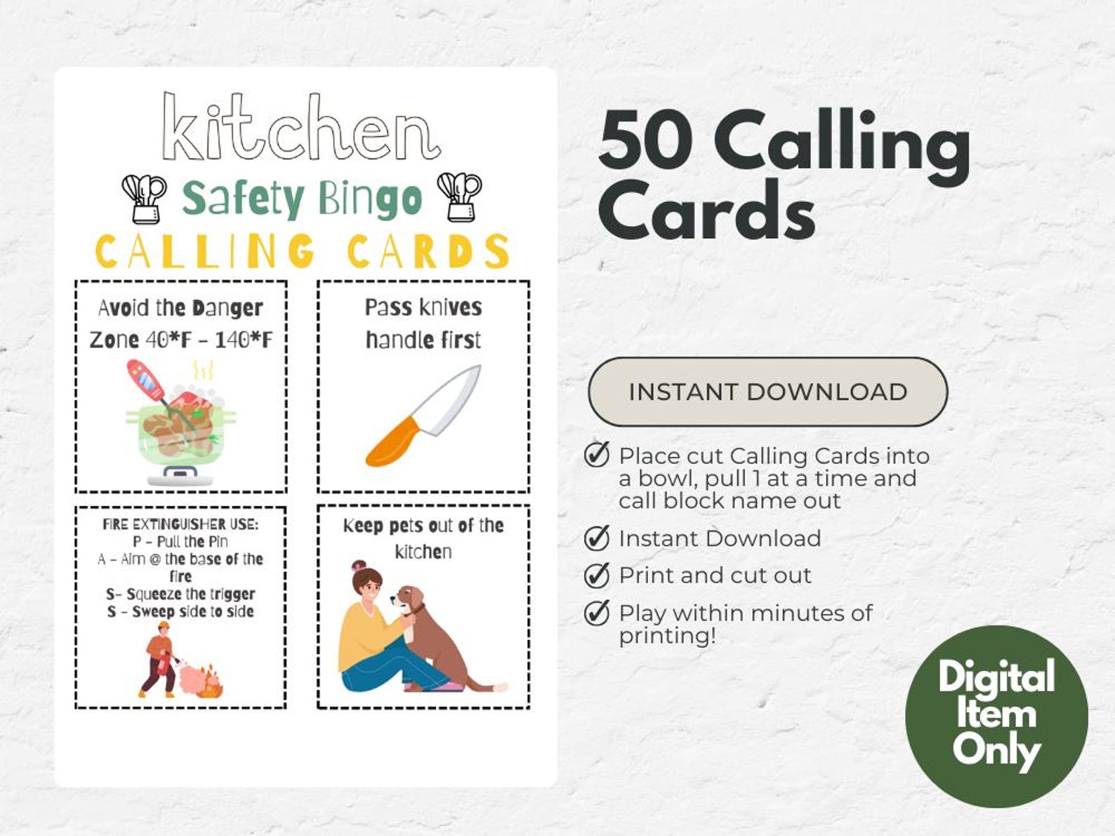 Kitchen Safety Bingo, 50 Printable Bingo Cards, Educational Game ...