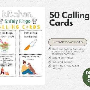 Kitchen Safety Bingo, 50 Printable Bingo Cards, Educational Game ...