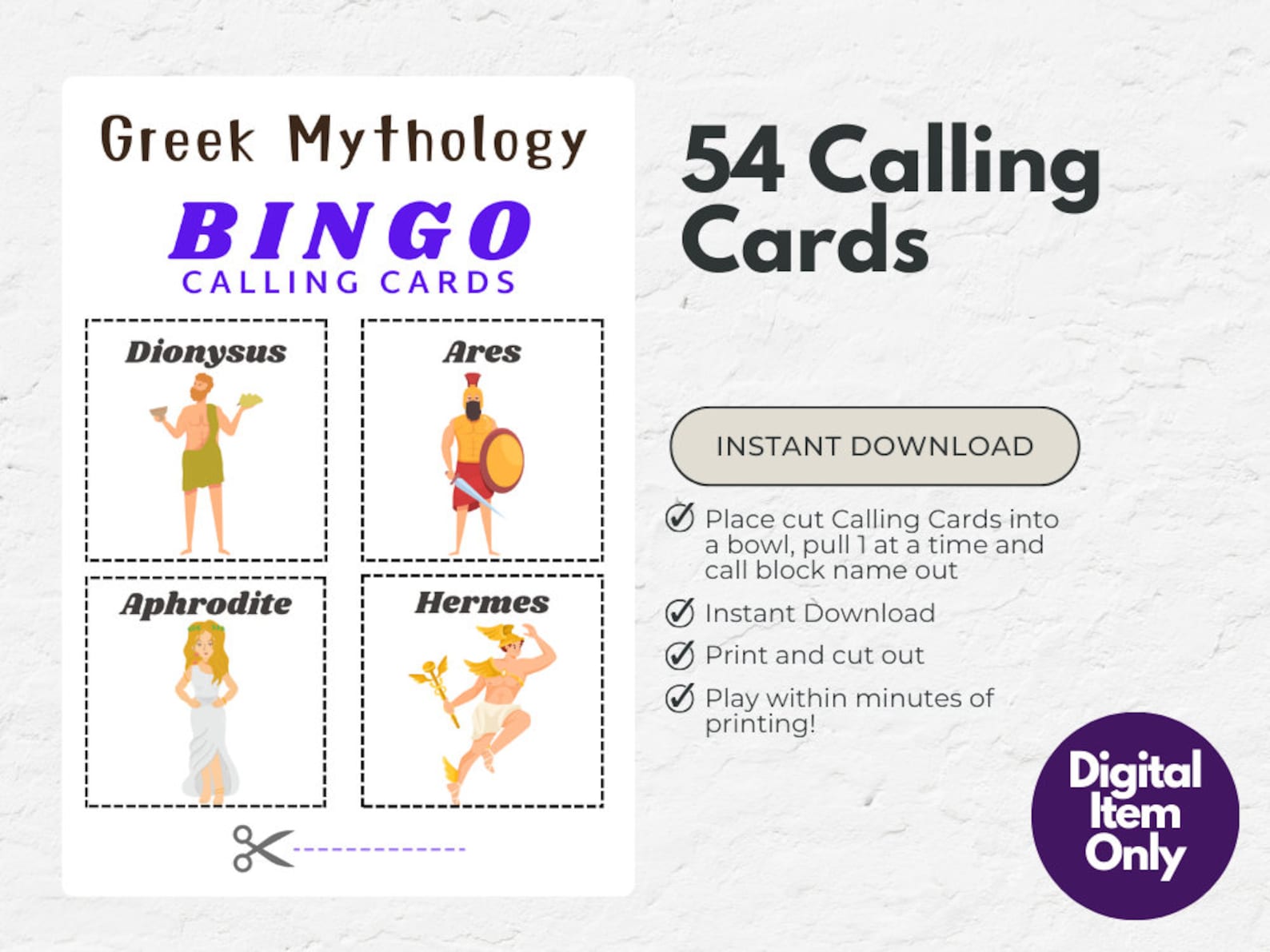 Greek Mythology Bingo, 50 Printable Bingo Cards, Educational Games ...