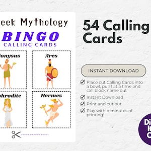 Greek Mythology Bingo, 50 Printable Bingo Cards, Educational Games ...