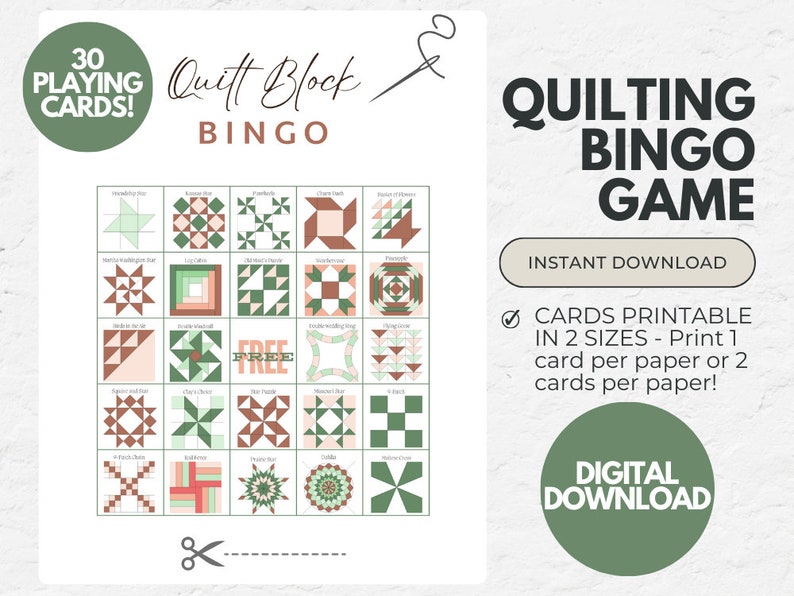 Quilt Bingo, Quilt Block Bingo, 30 Printable Quilt Bingo Cards ...