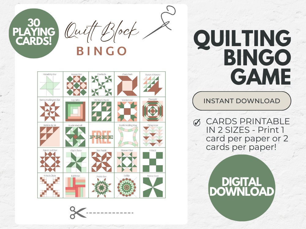 Quilt Bingo, Quilt Block Bingo, 30 Printable Quilt Bingo Cards ...