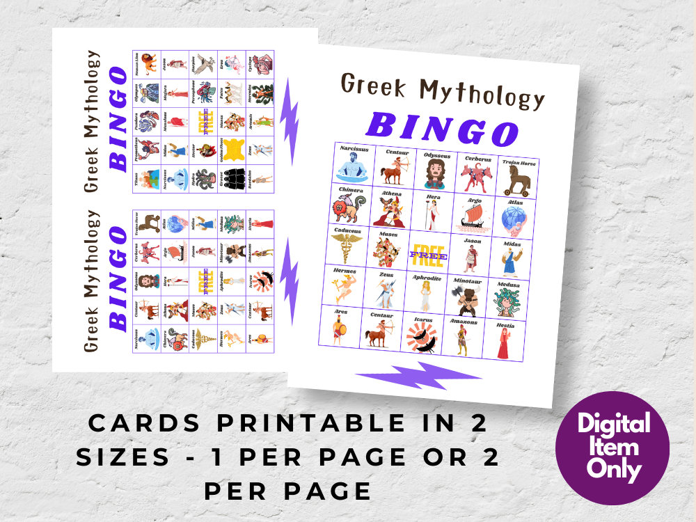 Greek Mythology Bingo, 50 Printable Bingo Cards, Educational Games ...