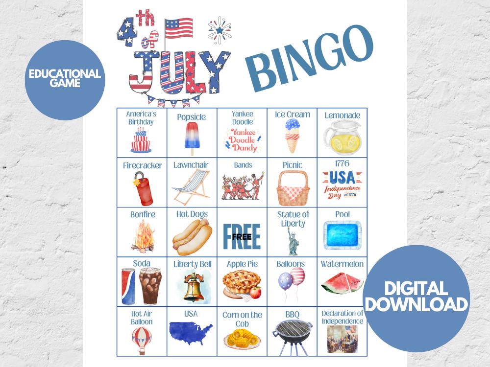Printable 4th of July Bingo Game | 50 Unique Cards + Calling Cards ...