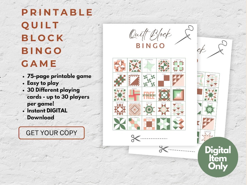 Quilt Bingo, Quilt Block Bingo, 30 Printable Quilt Bingo Cards ...