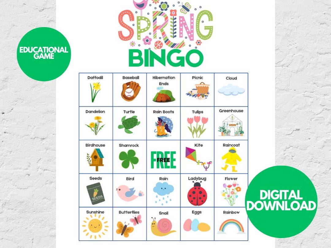 Spring Bingo, 30 Printable Bingo Cards, Educational Games, Educational ...