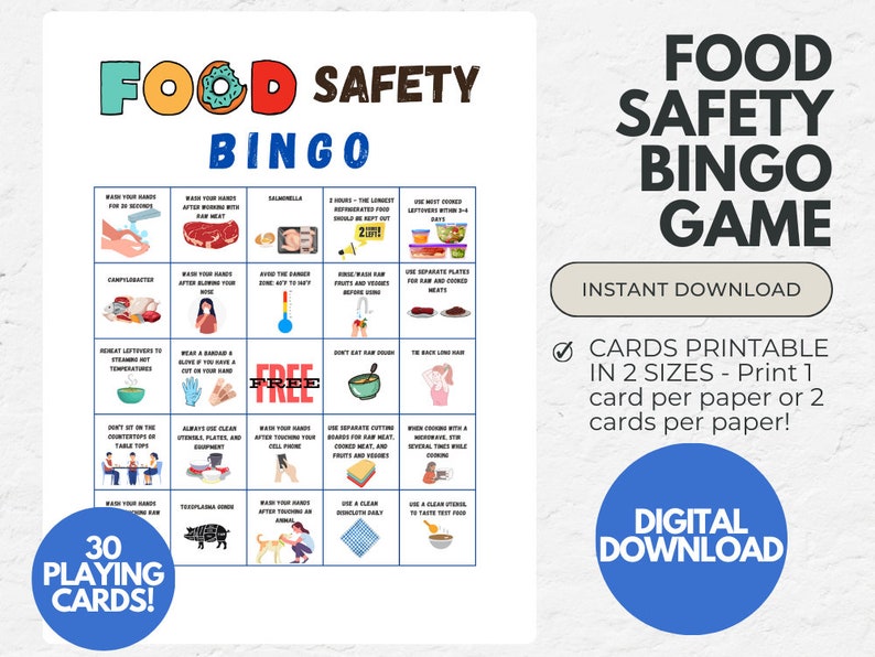 Food Safety Bingo, 30 Printable Bingo Cards, Educational Games ...