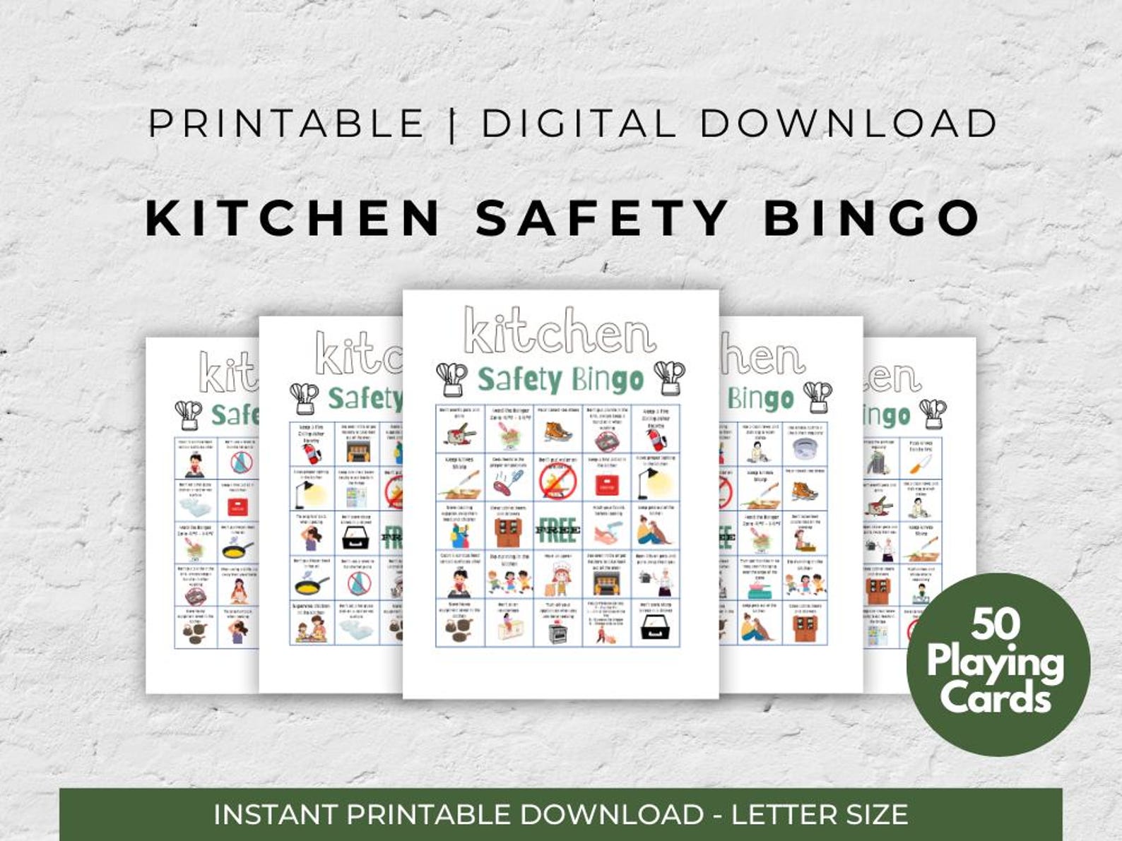 Kitchen Safety Bingo, 50 Printable Bingo Cards, Educational Game ...