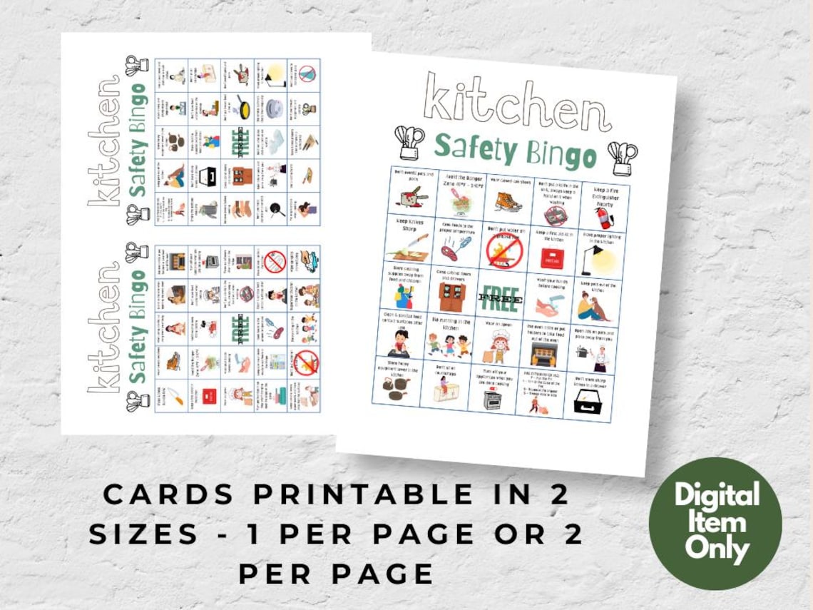 Kitchen Safety Bingo, 50 Printable Bingo Cards, Educational Game ...