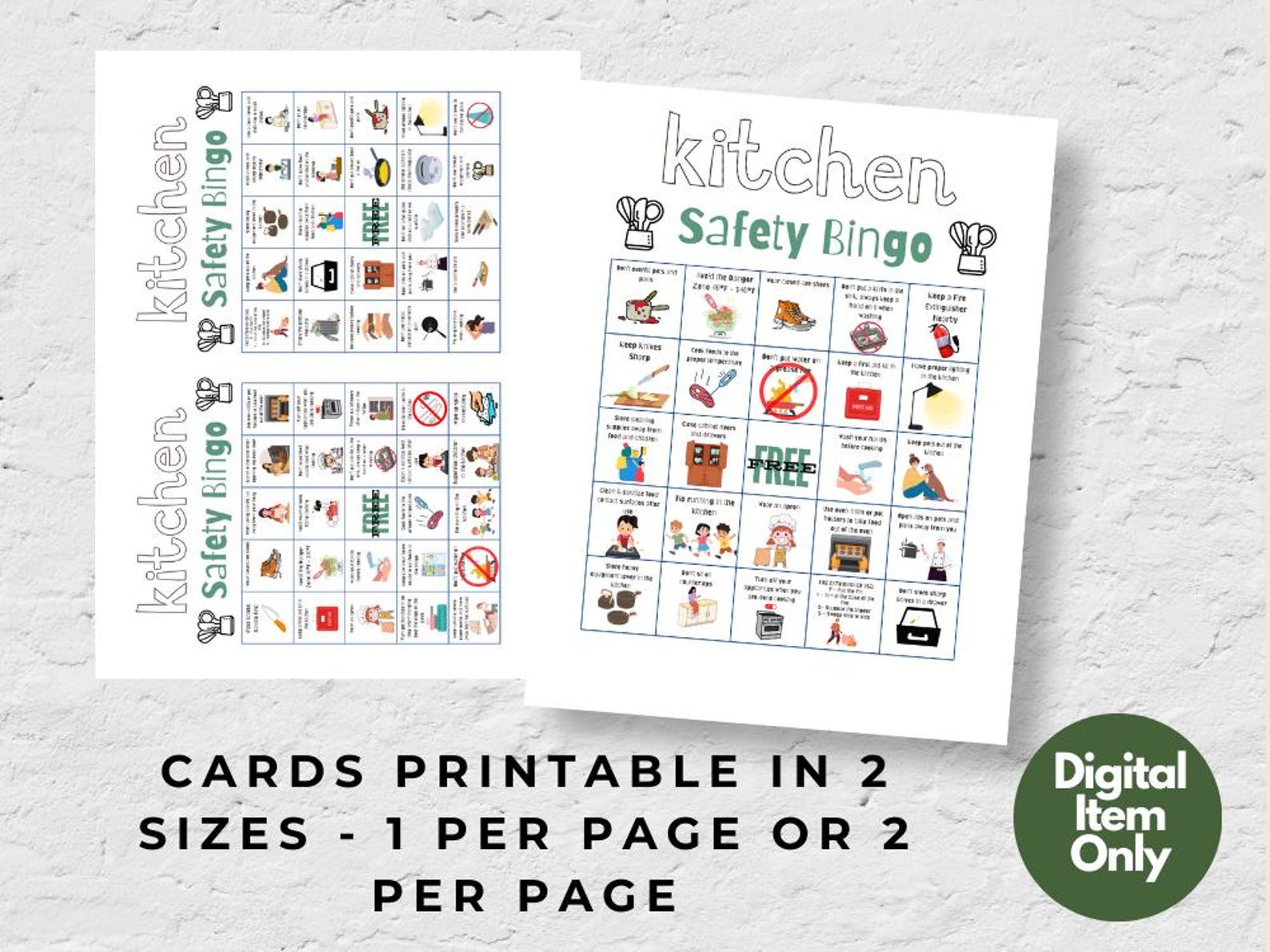 Kitchen Safety Bingo, 50 Printable Bingo Cards, Educational Game ...