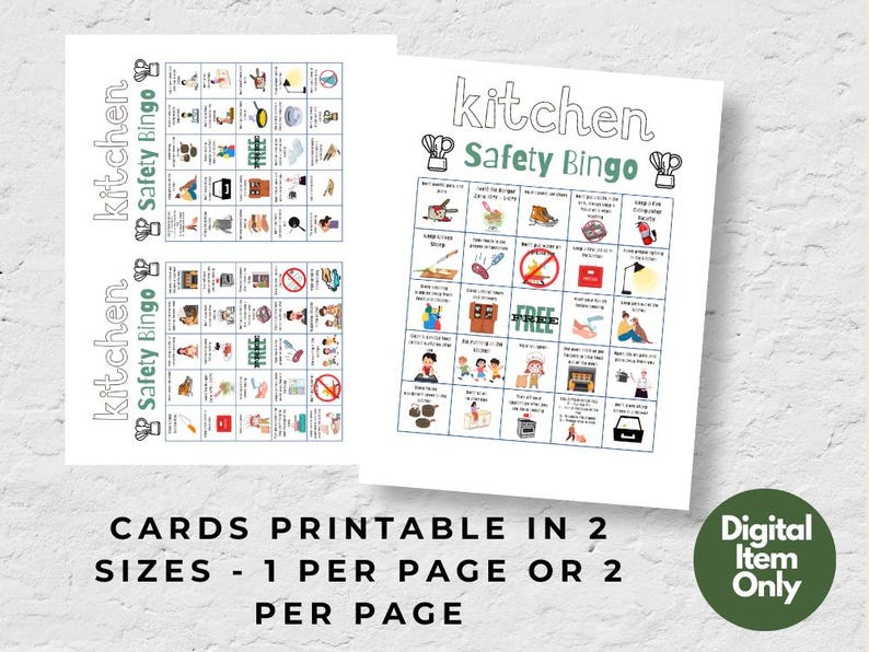 Kitchen Safety Bingo, 50 Printable Bingo Cards, Educational Game ...