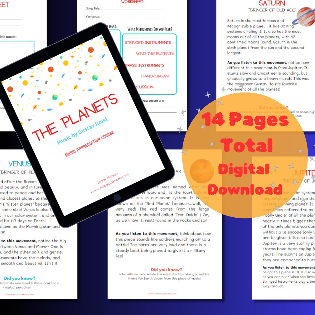The Planets Unit Study Printables, Music Appreciation Course for Kids ...