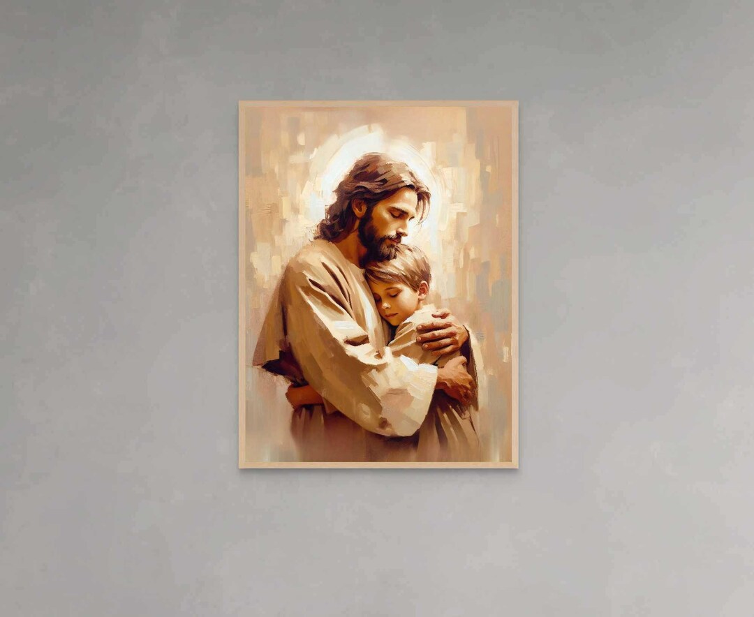Jesus Hugging Boy, Modern Christian Art, Jesus With Boy, Jesus Wall Art ...