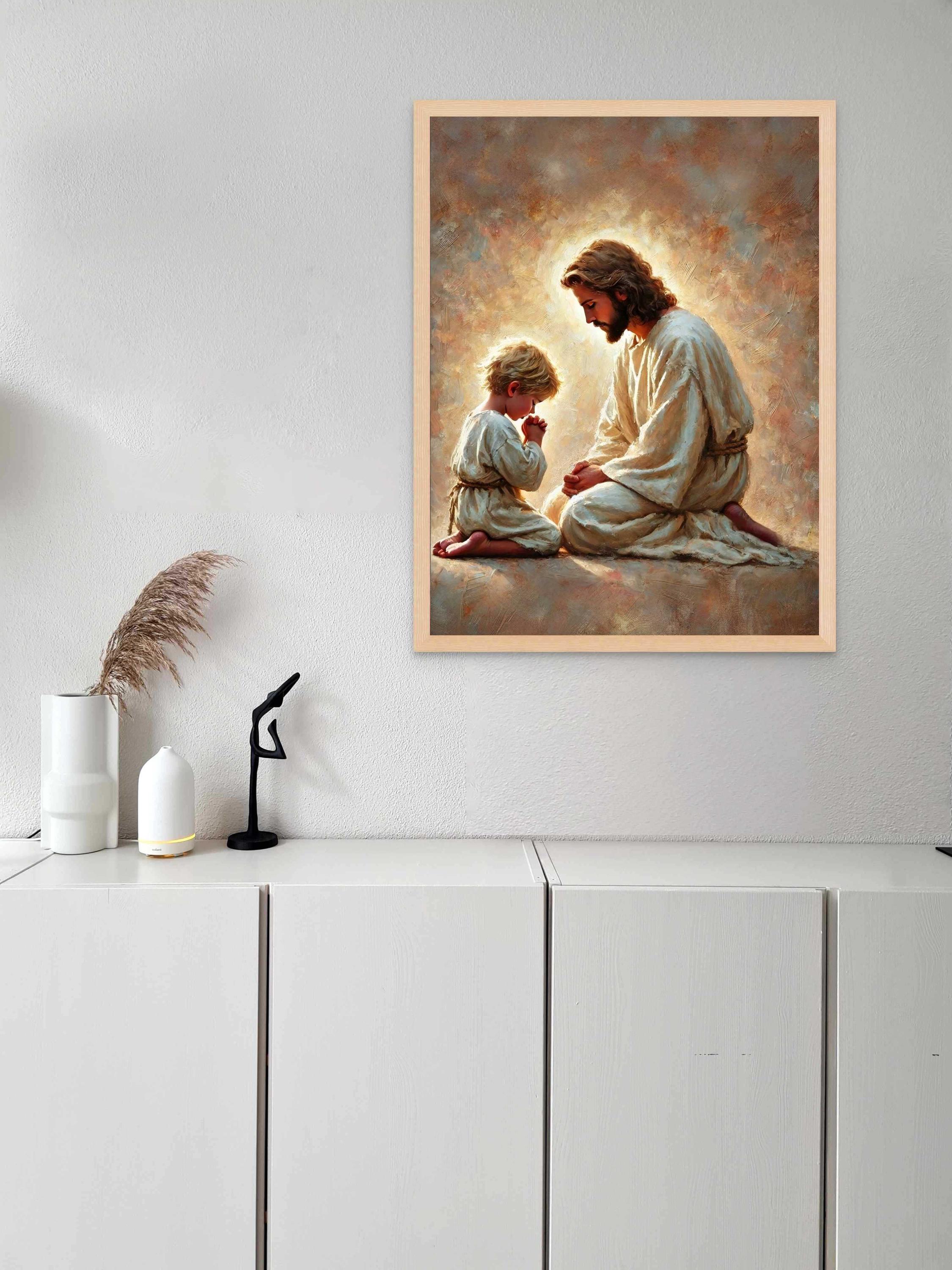 Jesus and Boy Praying, Christian Painting, Jesus With Boy, Jesus Wall ...