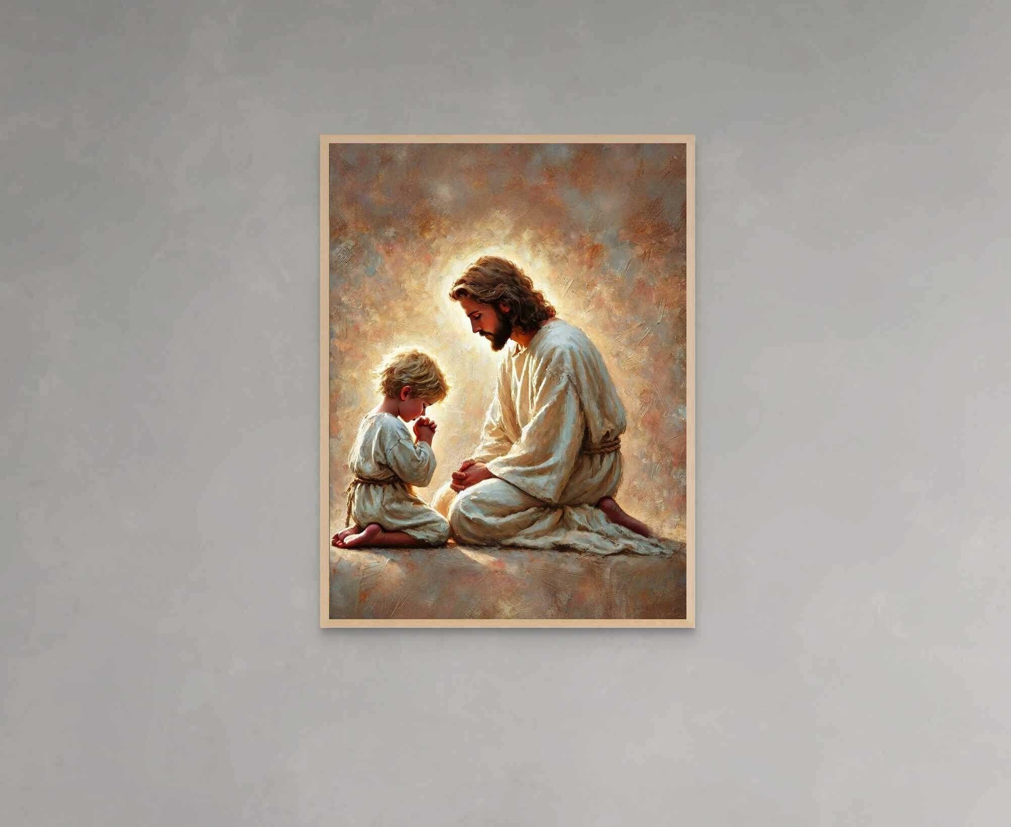 Jesus and Boy Praying, Christian Painting, Jesus With Boy, Jesus Wall ...